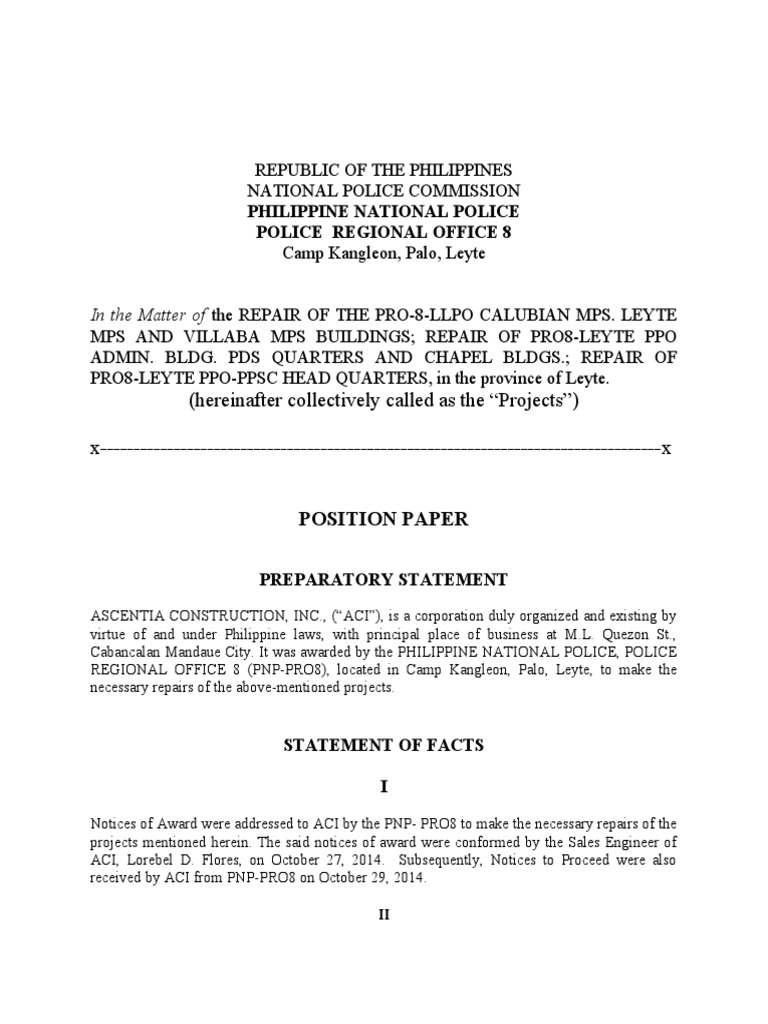Position Paper - Aci - PNP | PDF | Guarantee | Contract Law