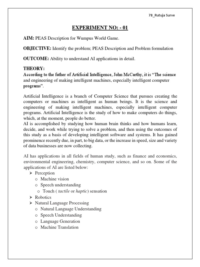 78 - Rutuja Surve - AISC - Exp1 | PDF | Artificial Intelligence ...