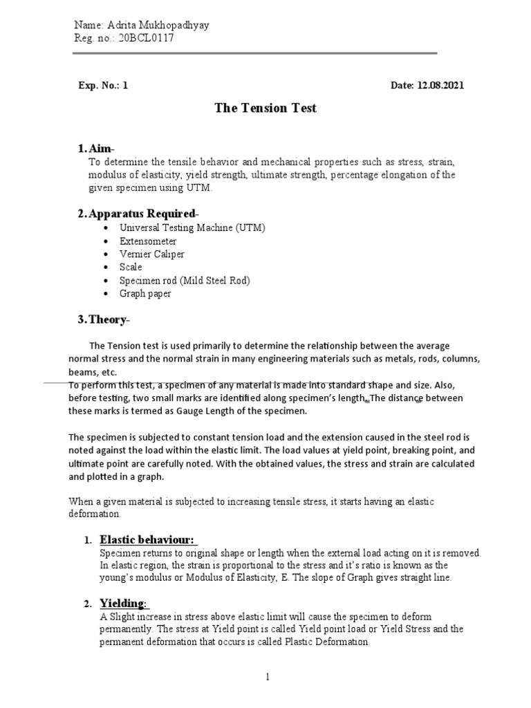 The Tension Test | PDF | Deformation (Engineering) | Elasticity (Physics)