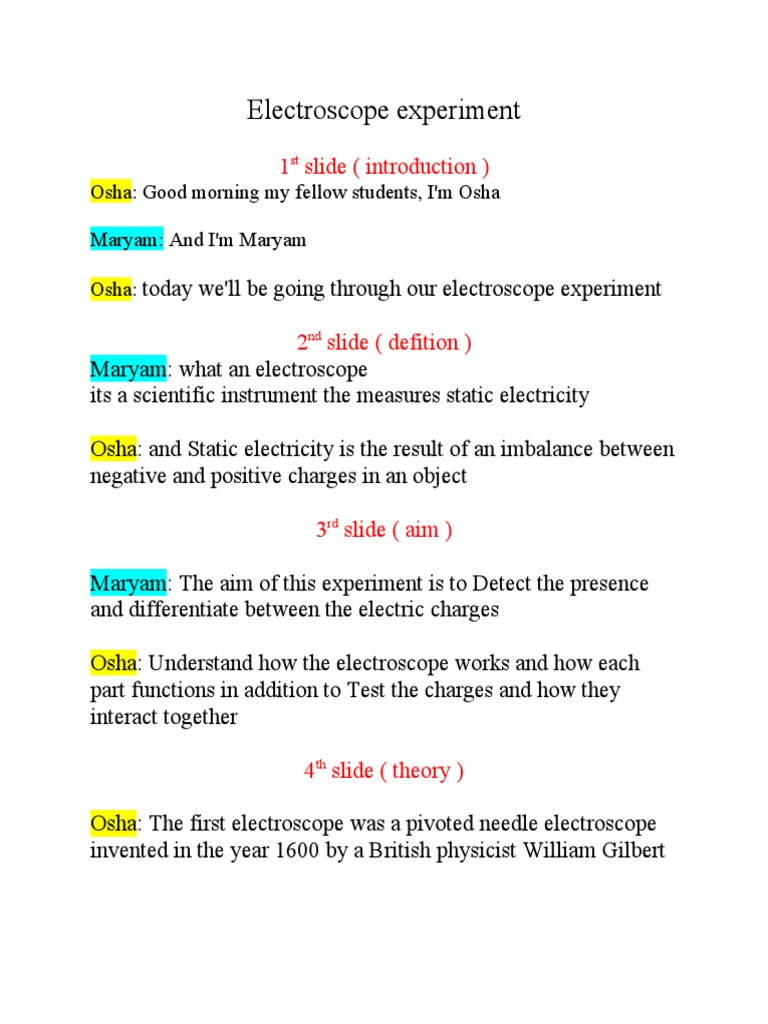 Electroscope Experiment Guide | PDF | Teaching Methods & Materials ...