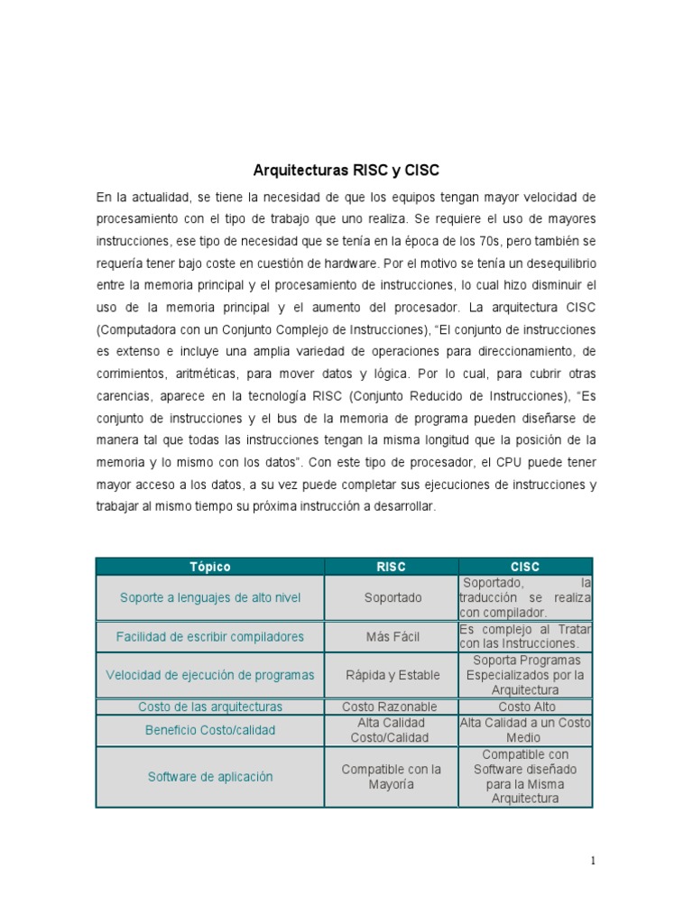 Arquitecturas RISC y CISC | PDF | Unidad Central de procesamiento ...