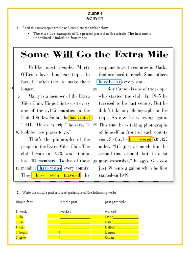 Guide 1 Activity 1. Read This Newspaper Article and Complete The Tasks ...
