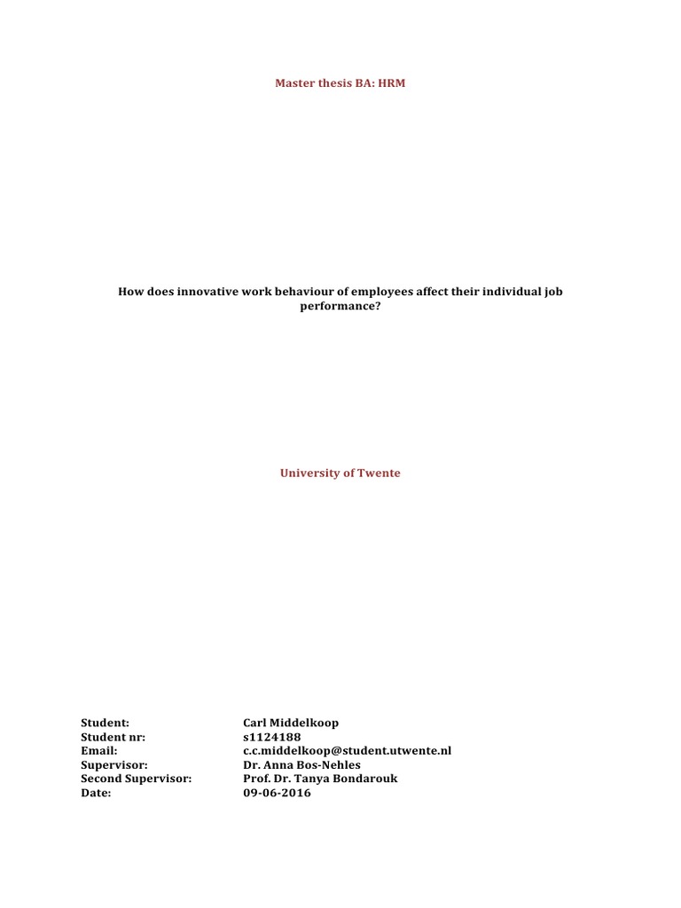 Master Thesis BA: HRM | PDF | Workload | Behavior