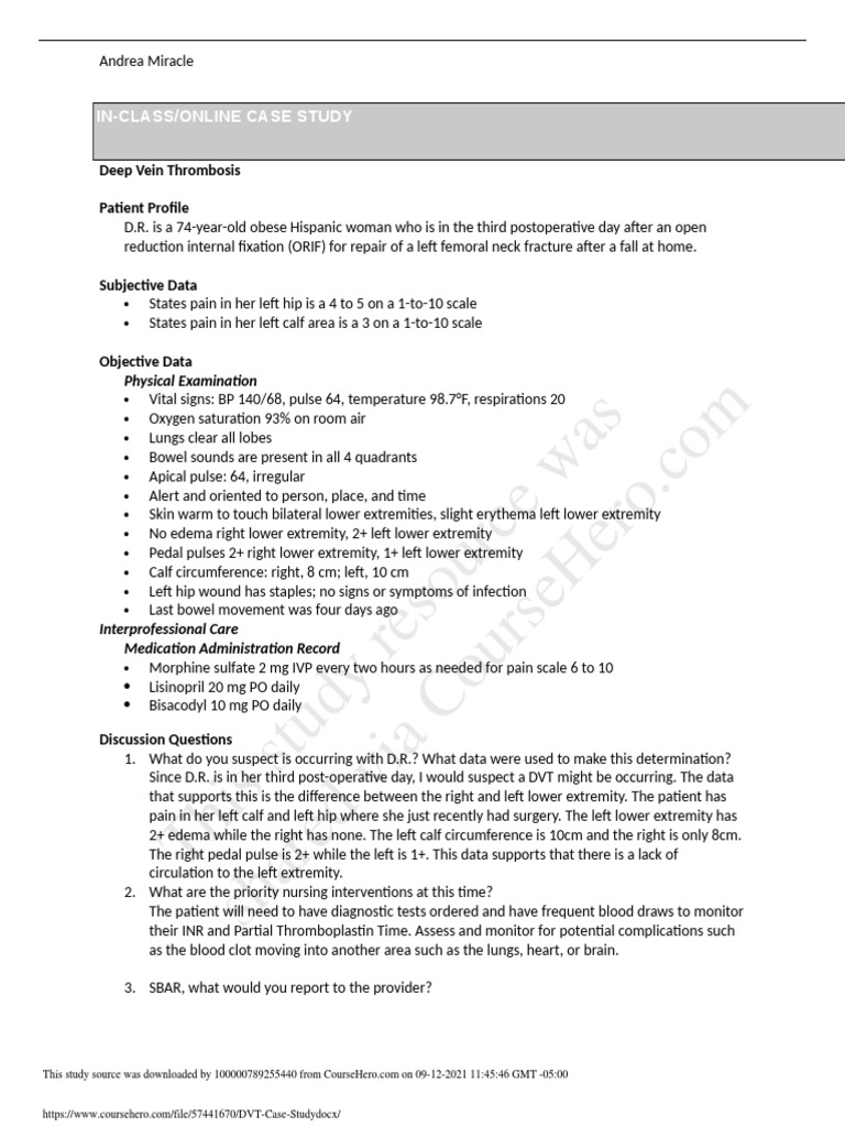 DVT Case Study | Download Free PDF | Thrombosis | Medicine