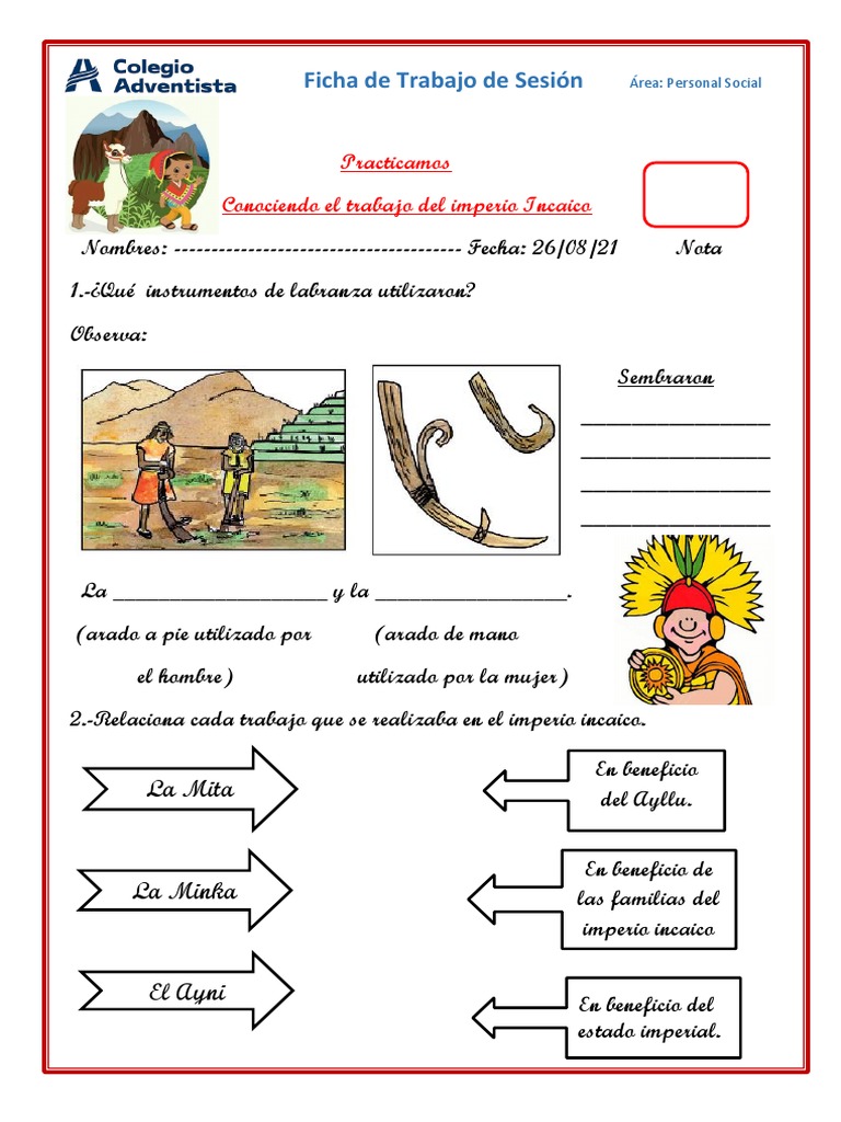 Ficha Conociendo El Trabajo Del Imperio Incaico. | PDF | Hogar, jardinería y bricolaje