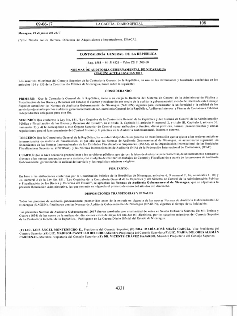 2017-05-05 - G - Normas de Auditoria Gubernamental de Nicaragua NAGUN ...