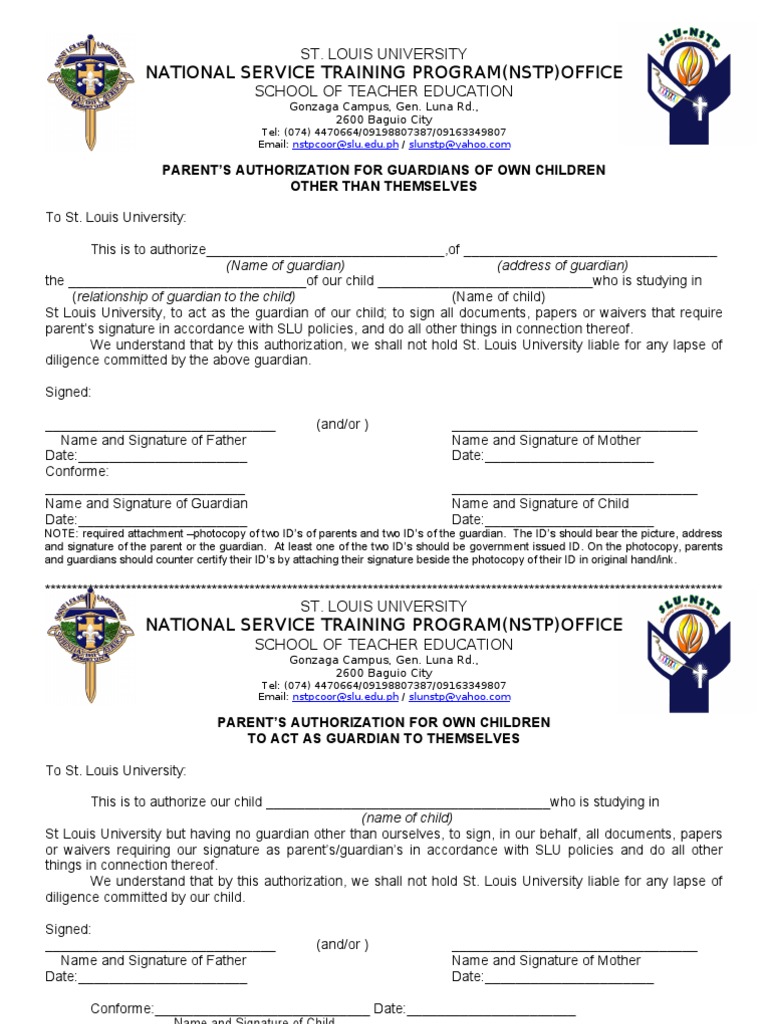 Parent Authorization Form for SLU Students | PDF | Parent | Relationships