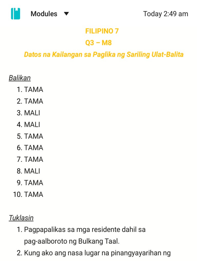 Filipino7 Q3 M8 | PDF