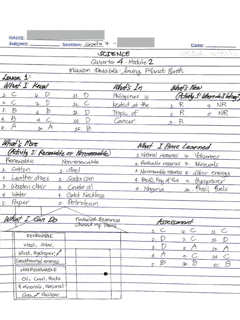 Grade 7 SCIENCE Q4-M2 Answers | PDF