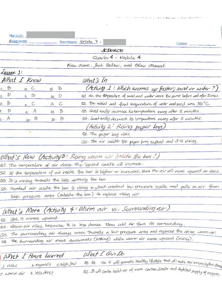Grade 7 SCIENCE Q4-M4 Answers | PDF