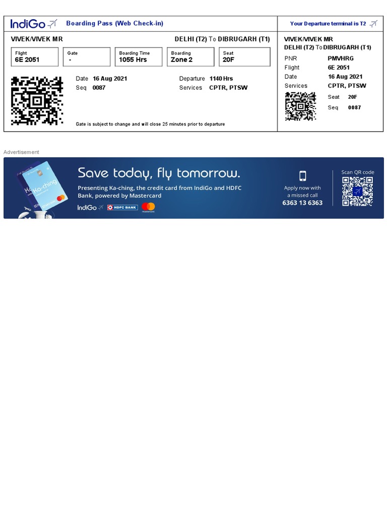 6E 2051 1055 Hrs Zone 2 20F: Boarding Pass (Web Check In) | Download ...
