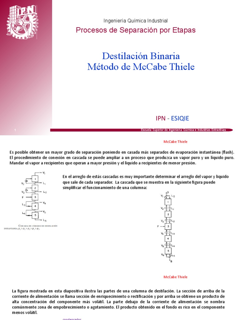 McCabe Thiele v1 | PDF | Destilación | Ingeniería de Procesos Químicos