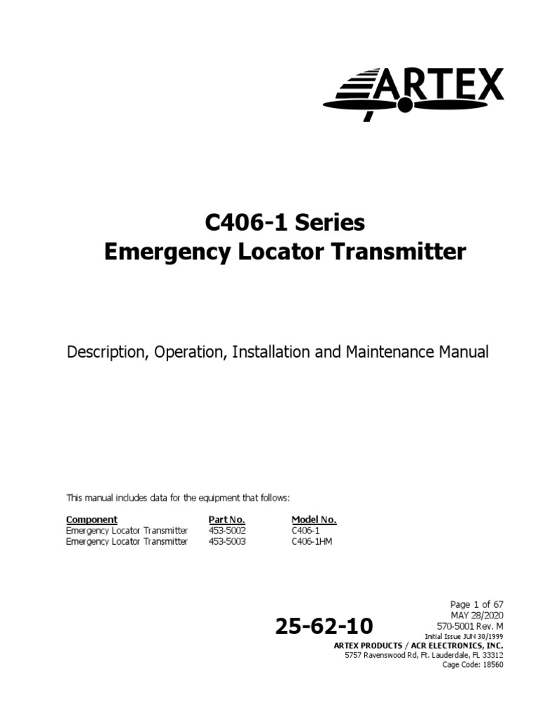 C406-1 Series Emergency Locator Transmitter: Description, Operation ...