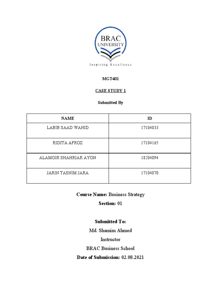 MGT401 Case Study 1 Submitted By: Labib Saad Wahid 17104033 | PDF ...