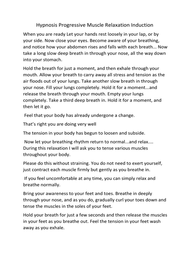 Hypnosis Progressive Muscle Relaxation Induction Script | Download Free ...