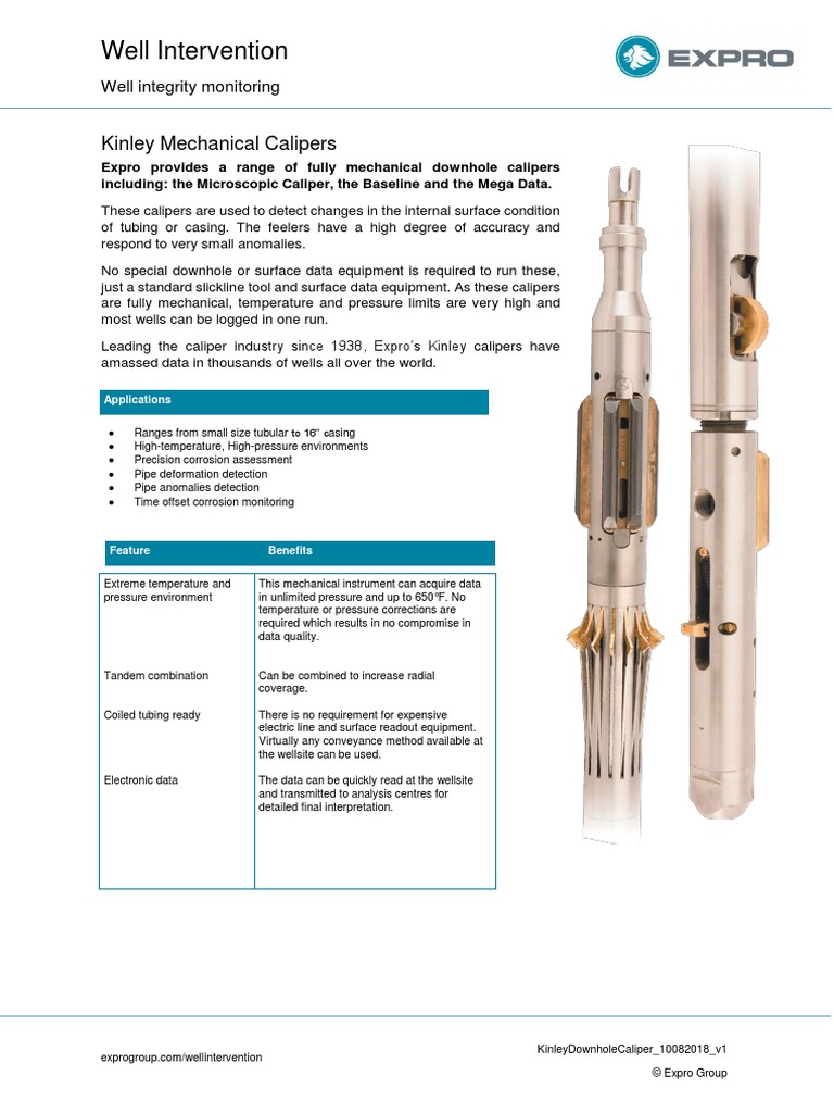 Well Intervention: Kinley Mechanical Calipers | PDF | Pipe (Fluid Conveyance) | Applied And ...