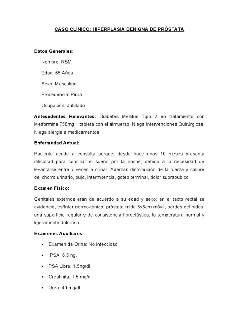 Urología Caso Clínico Hiperplasia Benigna de Próstata | PDF Urología Caso Clínico Hiperplasia Benigna de Próstata | PDF
