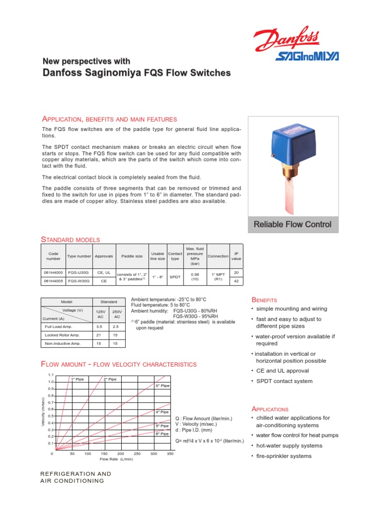 Danfoss Saginomiya FQS Flow Switch Guide | PDF | Switch | Flow Measurement