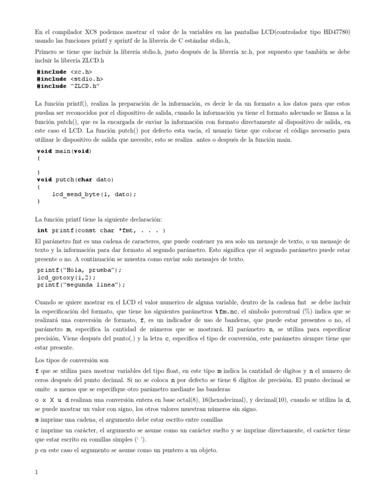 Libreria LCD Printf y Sprintf | PDF | Parámetro (programación de ...