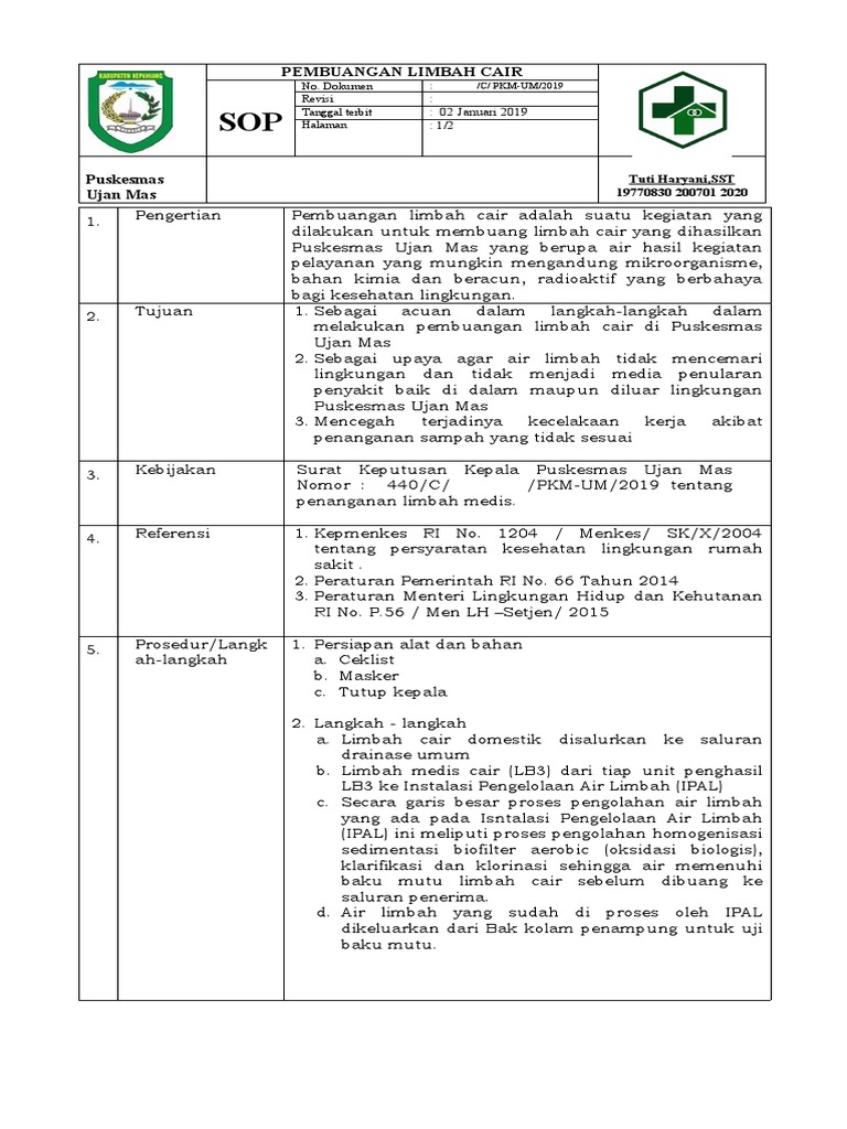 Prosedur Pembuangan Limbah Cair Puskesmas | PDF | Teknologi & Rekayasa