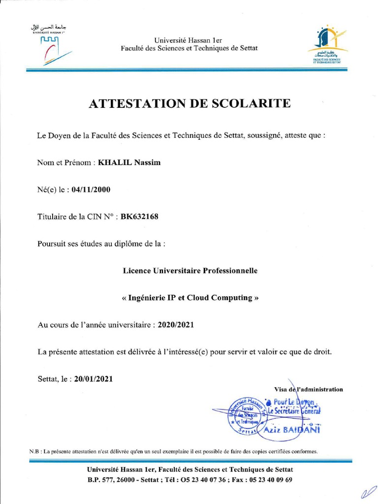 Attestation de Scolarité | PDF