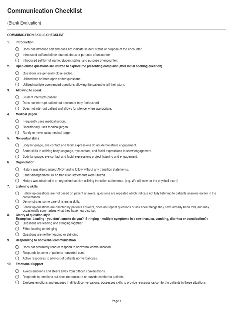Communication Checklist: - (Blank Evaluation) | Download Free PDF ...