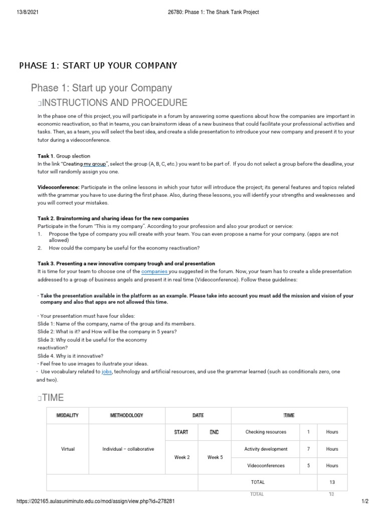 Phase 1: Start Up Your Company: Instructions and Procedure | PDF ...