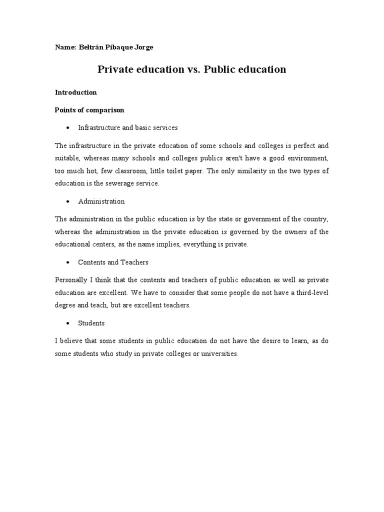 Private Education Vs Public Education | PDF