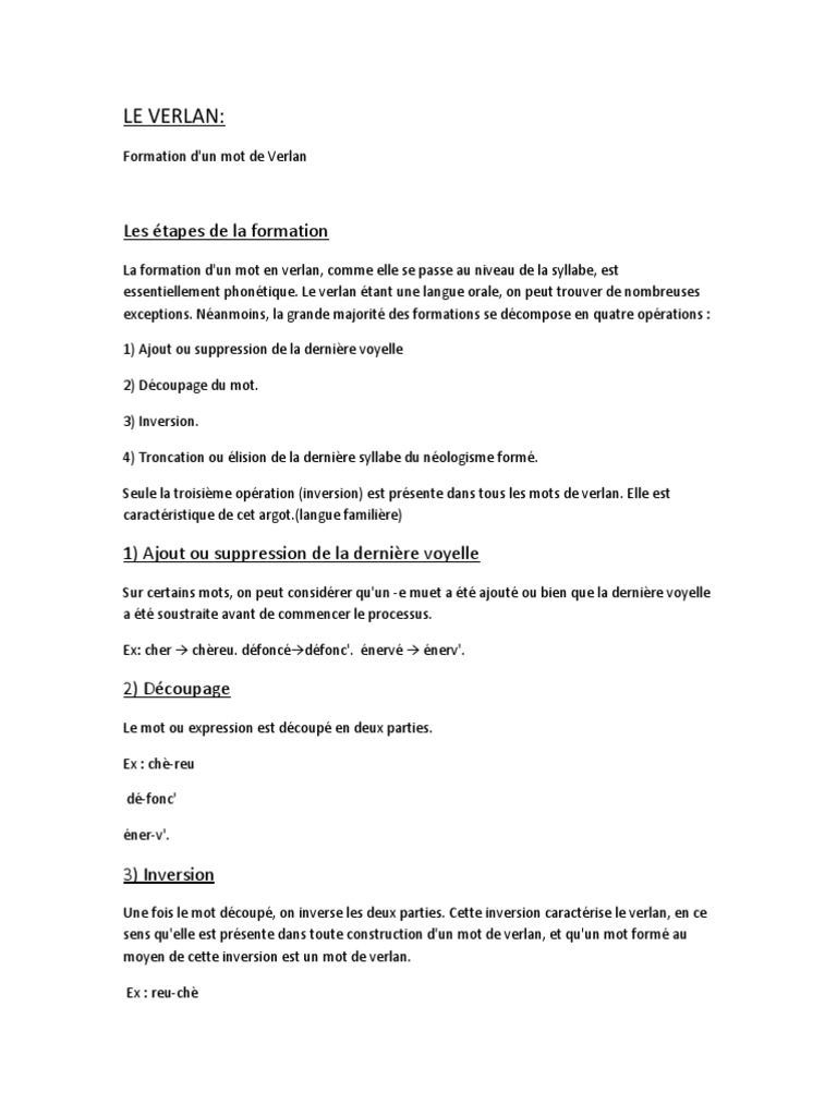 Le Verlan | PDF | Lexicologie | Linguistique