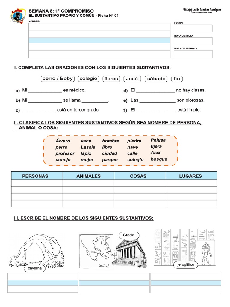 SEMANA 9 - 1° COMPROMISO El Sustantivo Propio y Común Ficha 1-5 (26.06. ...