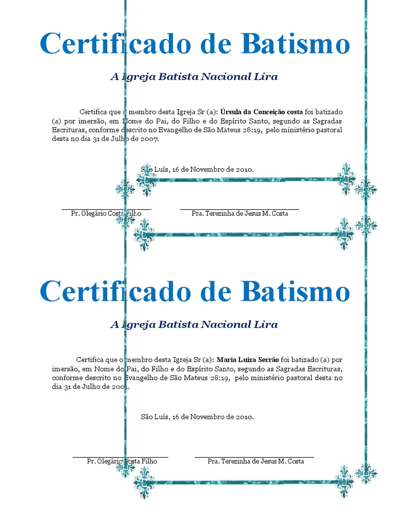 Certificado de Batismo | PDF