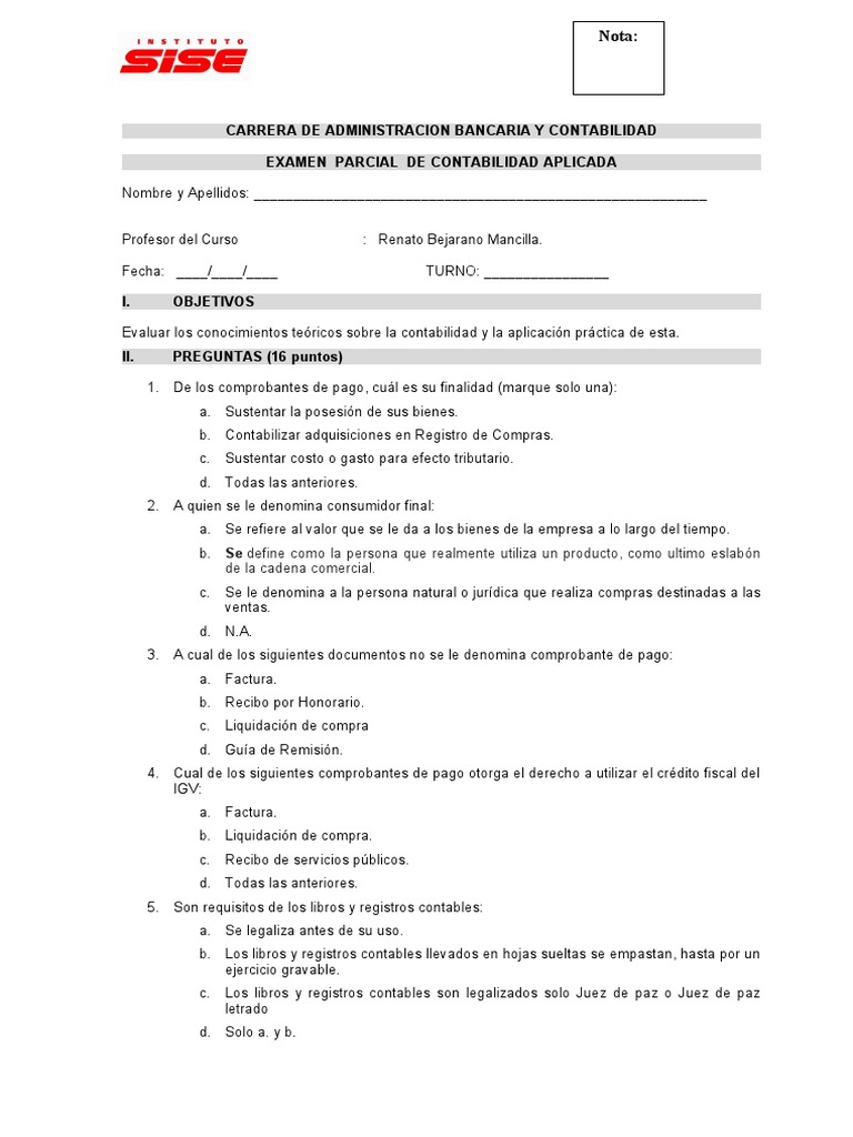 Examen Parcial Contabilidad Aplicada Alumnos | PDF | Contabilidad | Business