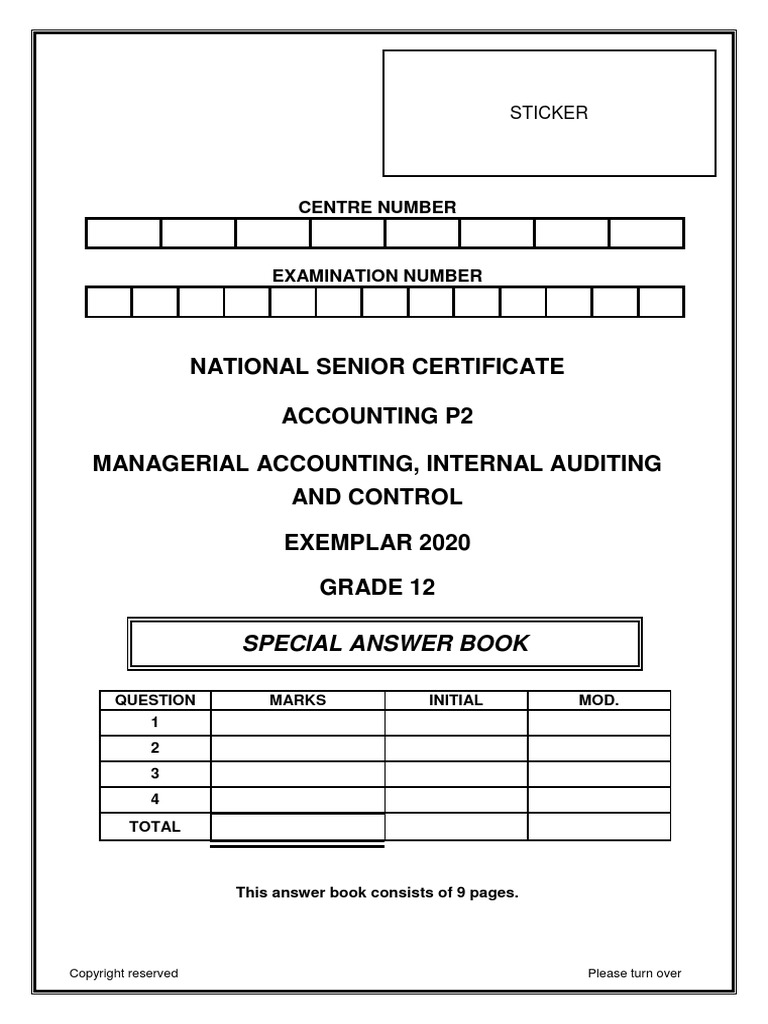 Accounting P2 GR 12 Exemplar 2020 Answer Book Eng | PDF | Finance ...
