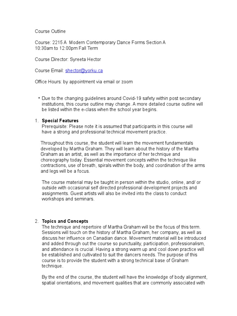 Course Outline Modern Contemporary 2215 Fall 2021 PDF | PDF | Dances ...