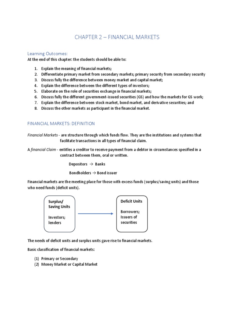 Chapter 2 - Financial Markets: Learning Outcomes | PDF | Financial ...