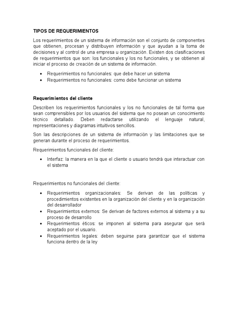 Tipos de Requerimientos | PDF | Software | Sistema de informacion