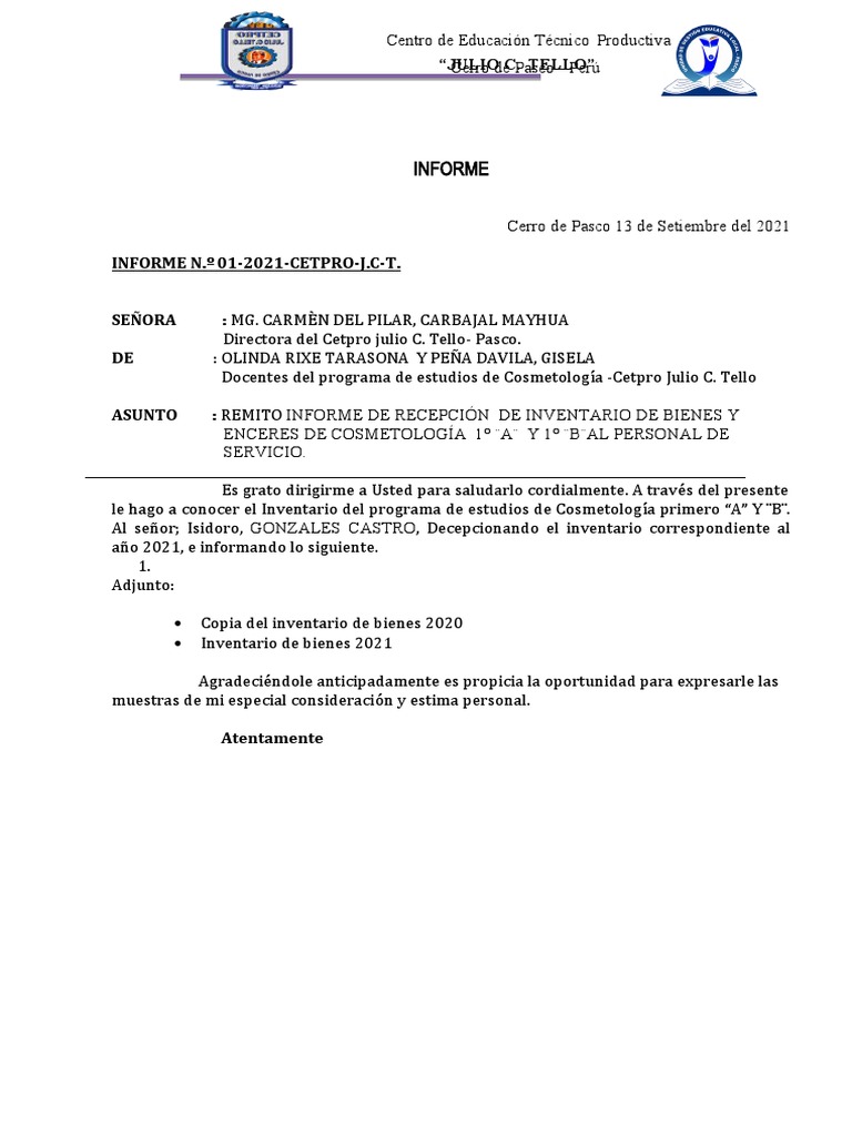 Informe de Inventario - Recepcion 2021 | PDF