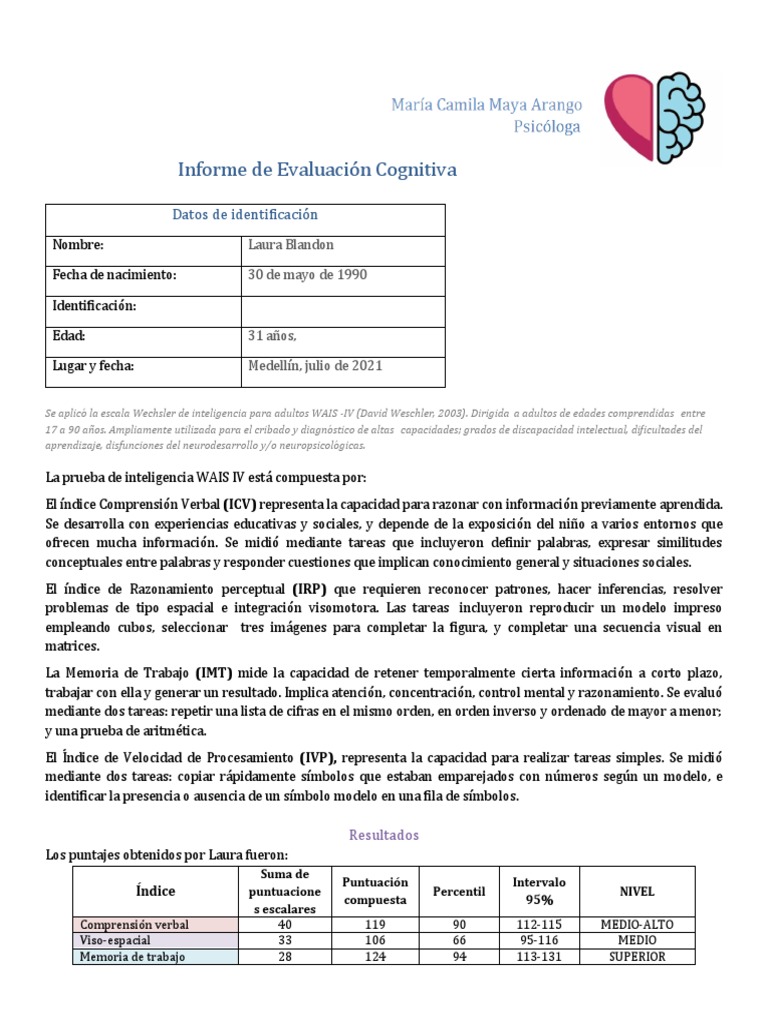 Analisis Ci Laura Blandon | PDF | Escala de inteligencia para adultos ...