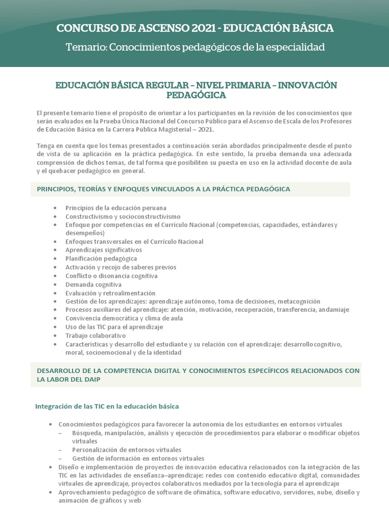 11621321179temario EBR Nivel Primaria INNOVACIÓN PEDAGÓGICA | PDF | Plan de estudios | Educación ...