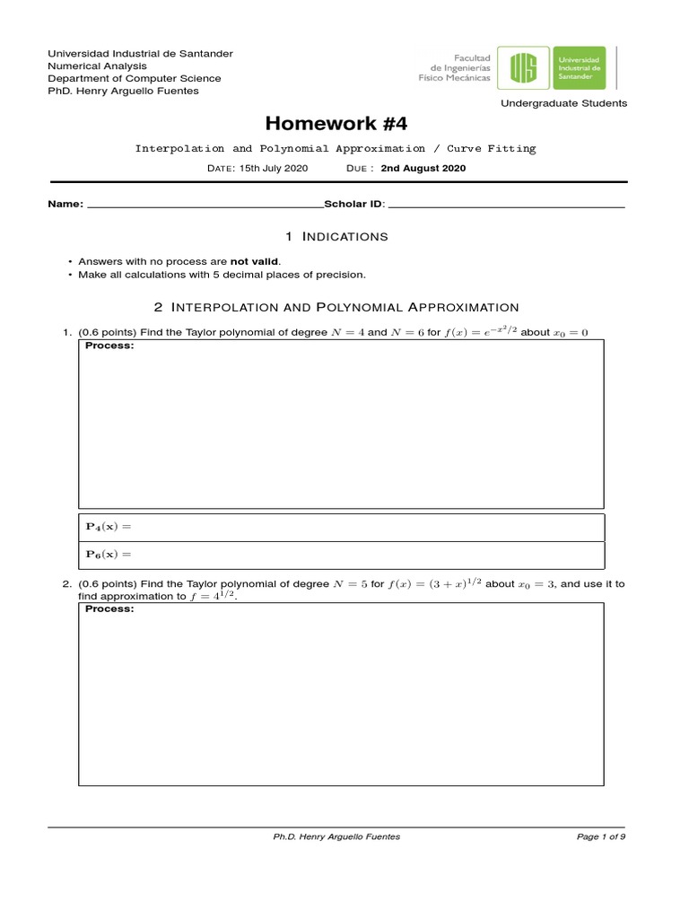 Homework #4: Interpolation and Polynomial Approximation / Curve Fitting | PDF | Interpolation ...