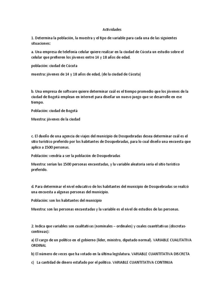 Actividad Clasificación De Variables Pdf Política