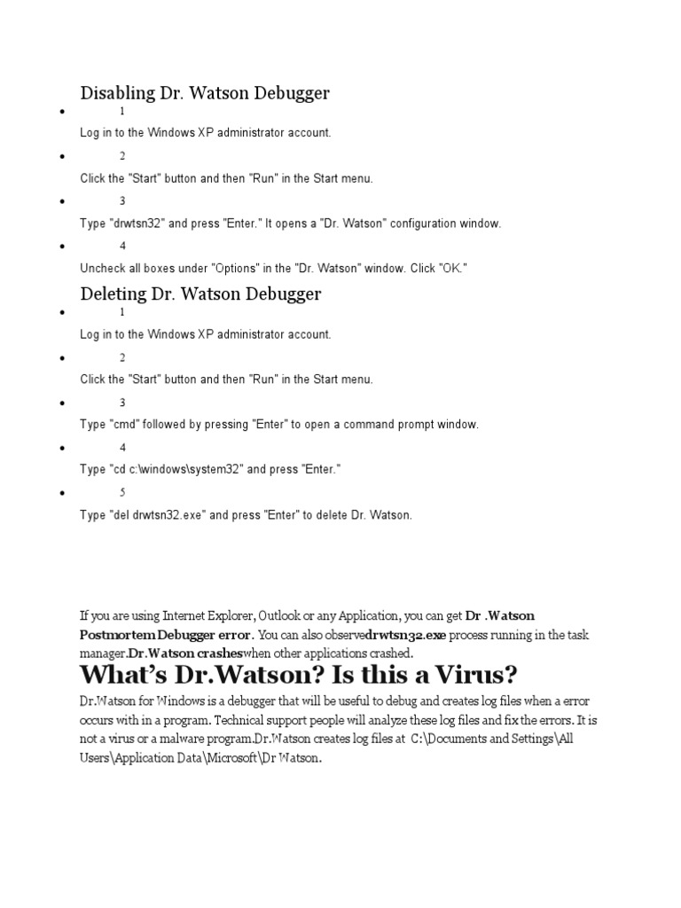Disabling Dr. Watson Debugger | PDF | Windows Registry | Microsoft Windows