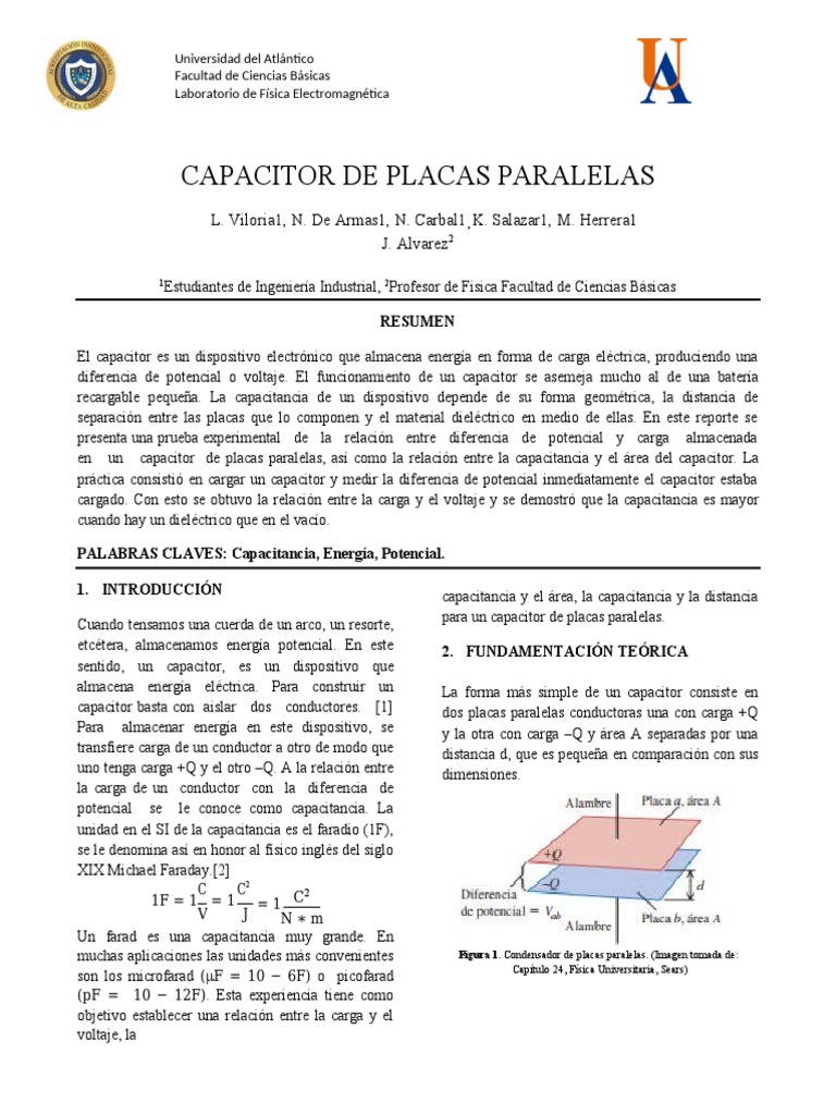 #6 Informe Capacitor de Placas Planas y Paralelas | PDF | Condensador | Energía potencial