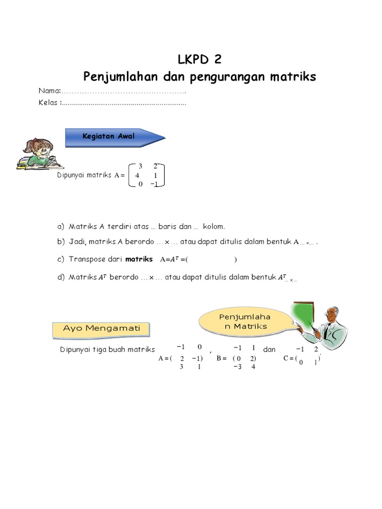 LKPD Penjumlahan Dan Perkalian Matriks | PDF