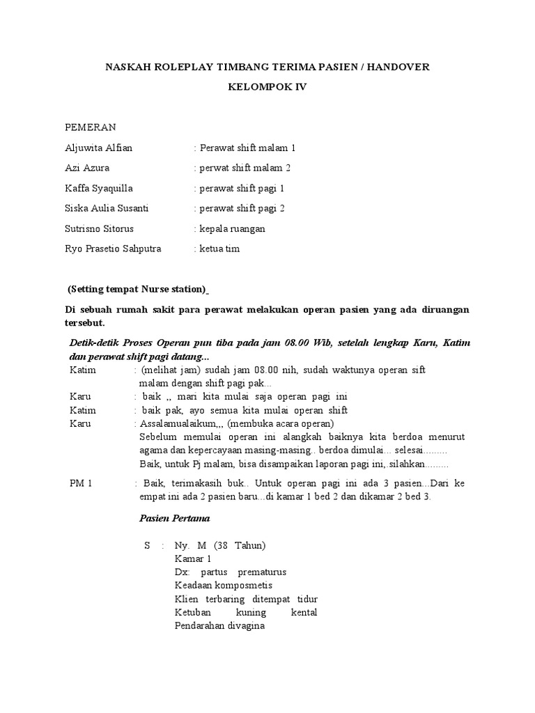 Naskah Roleplay Handover Pasien | PDF
