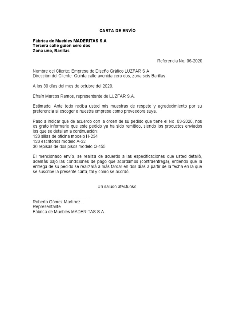 Carta de Envío de Mercadería | PDF