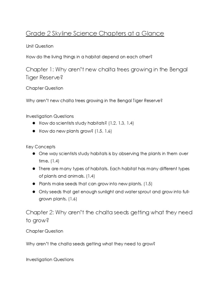 Grade 2 Skyline Science Chapters at A Glance | PDF