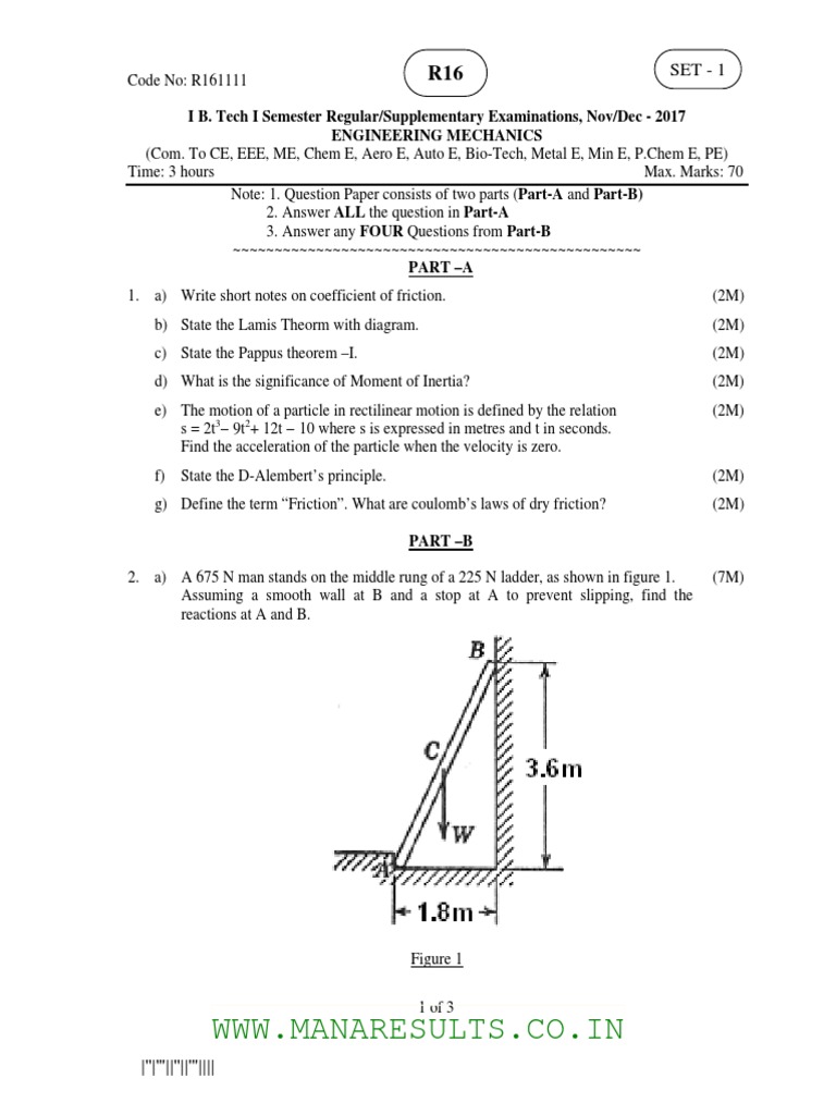 Engineering Mechanics Exam Questions Covering Statics, Kinematics ...