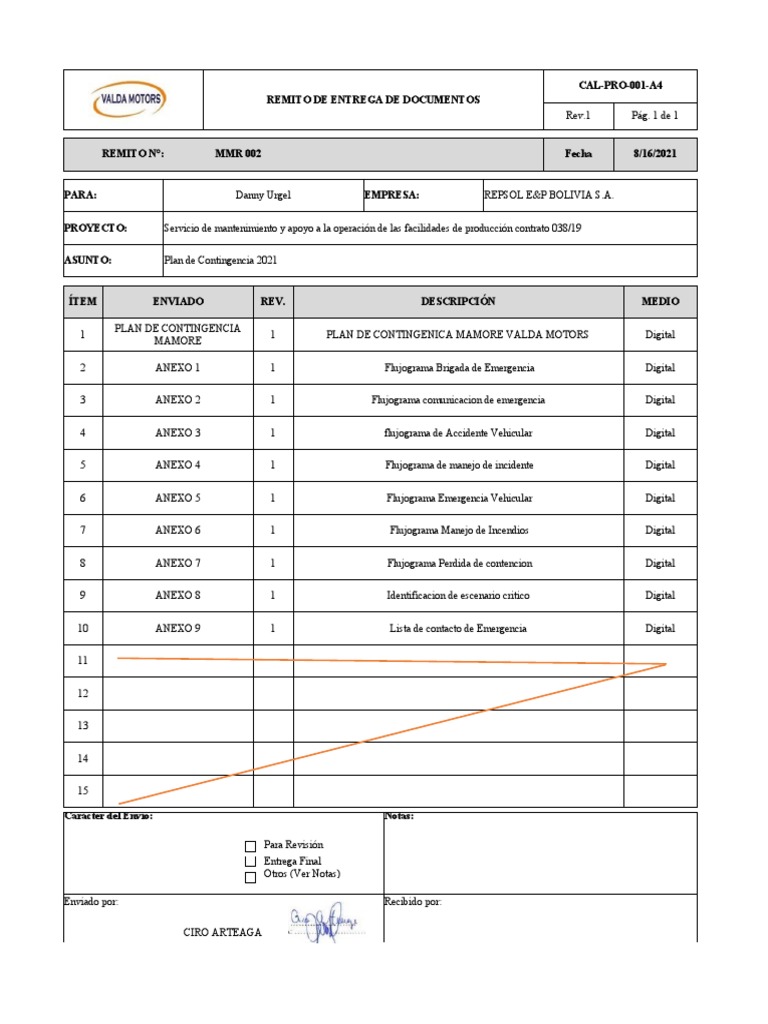 CAL-PRO-001-A4 Remito Entrega de Documentos MMR 003 | PDF