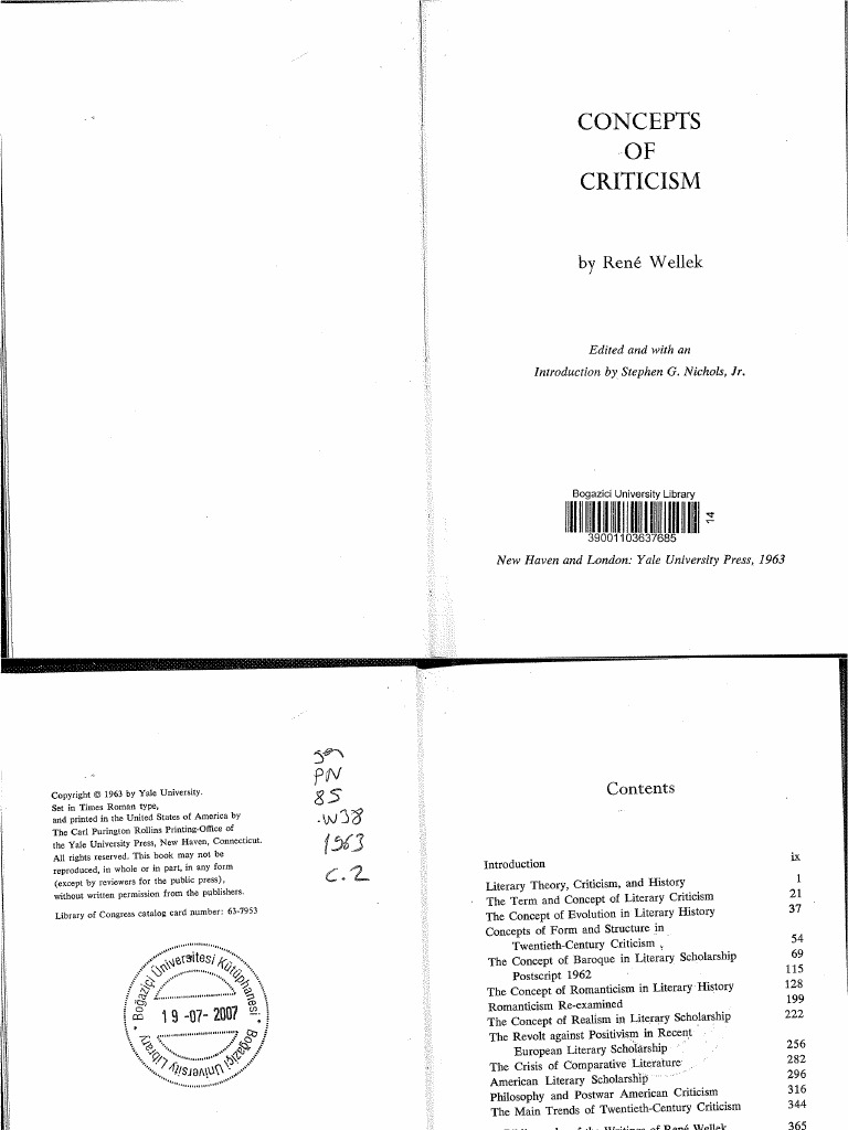 Concepts of Criticism by Rene Wellek | PDF